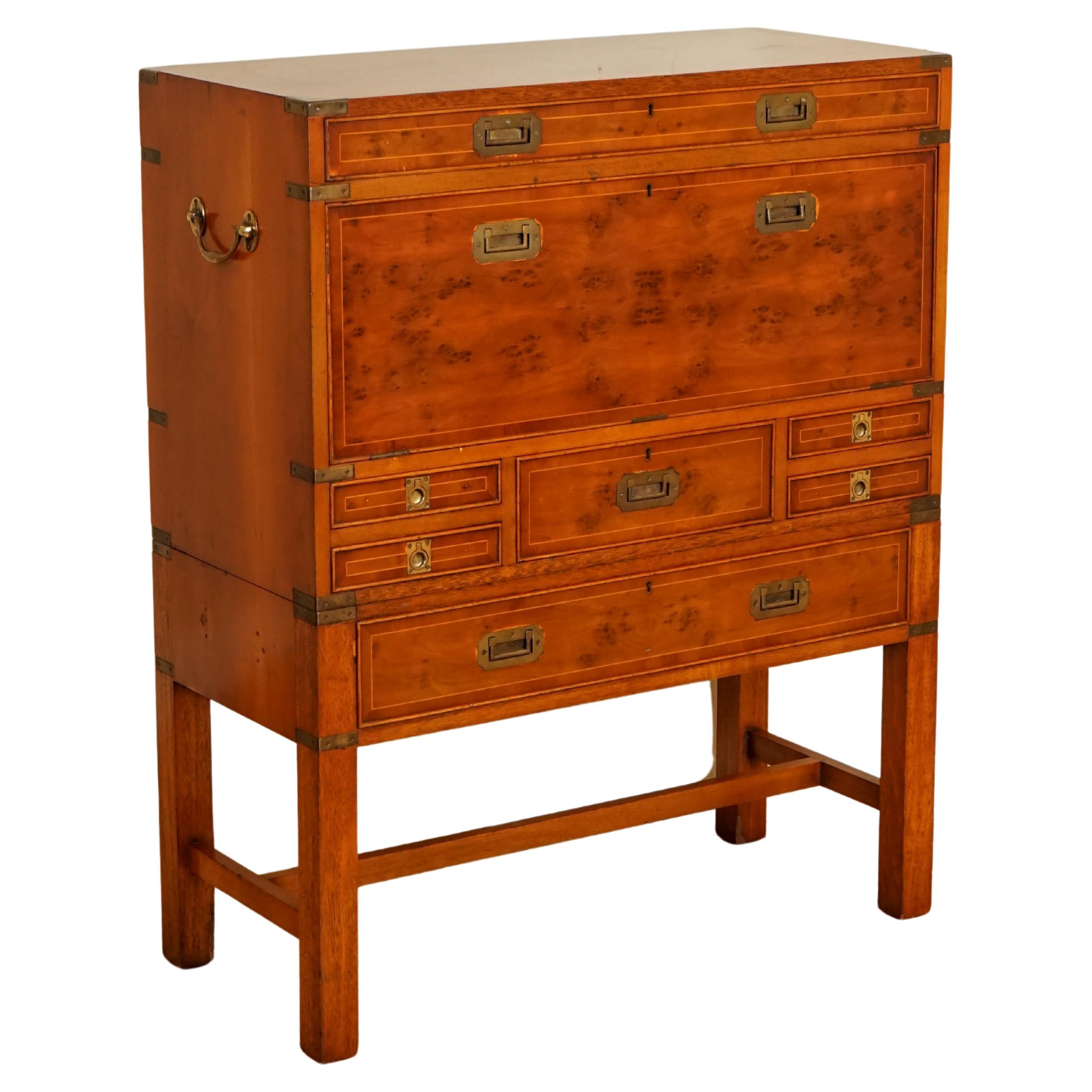 Military Campaign Chest Bereau Desk with Chest of Drawers Burr Yew Wood ...