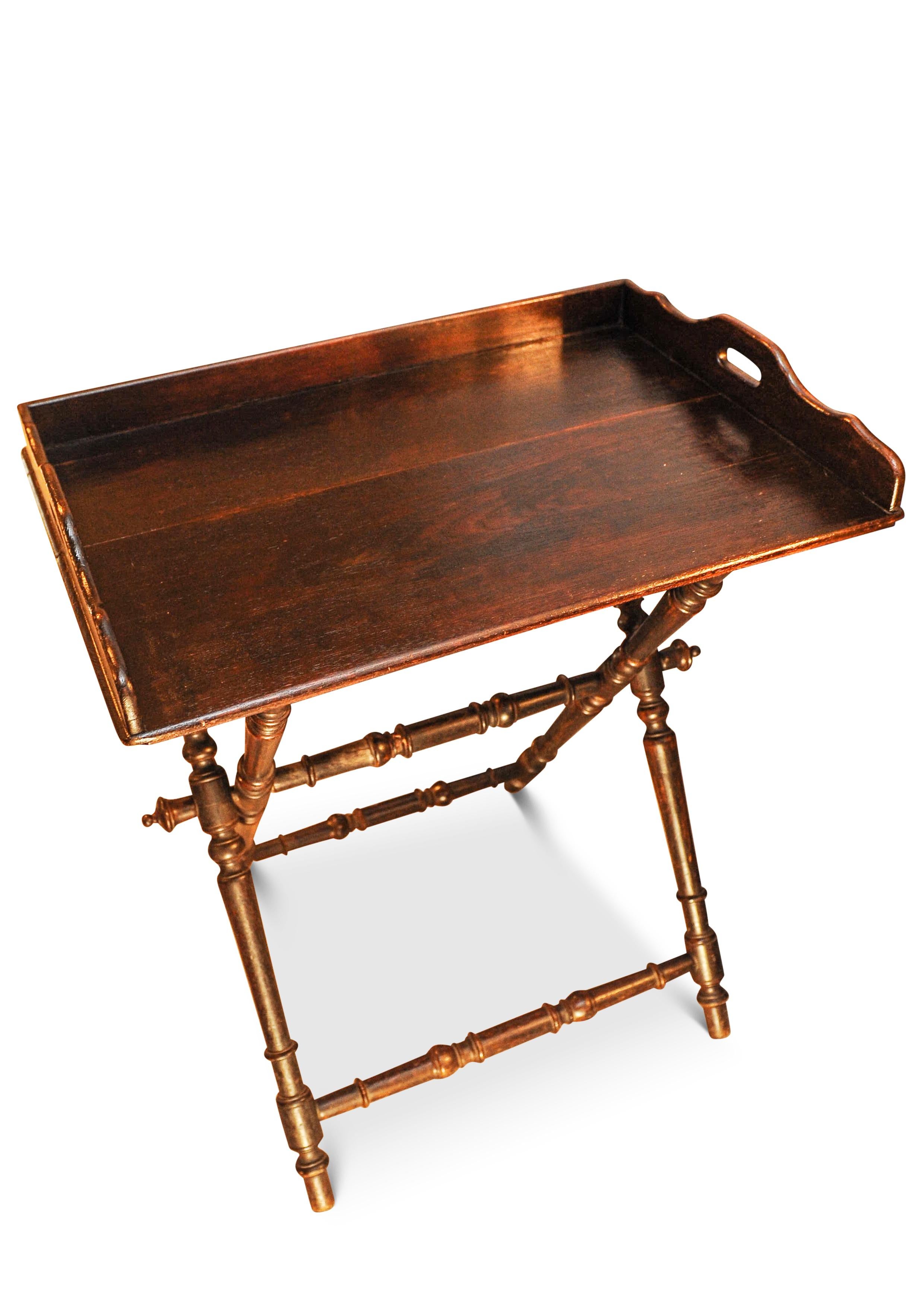 Military Campaign Georgian Butlers Tray with Folding Turned Wood Stand ...