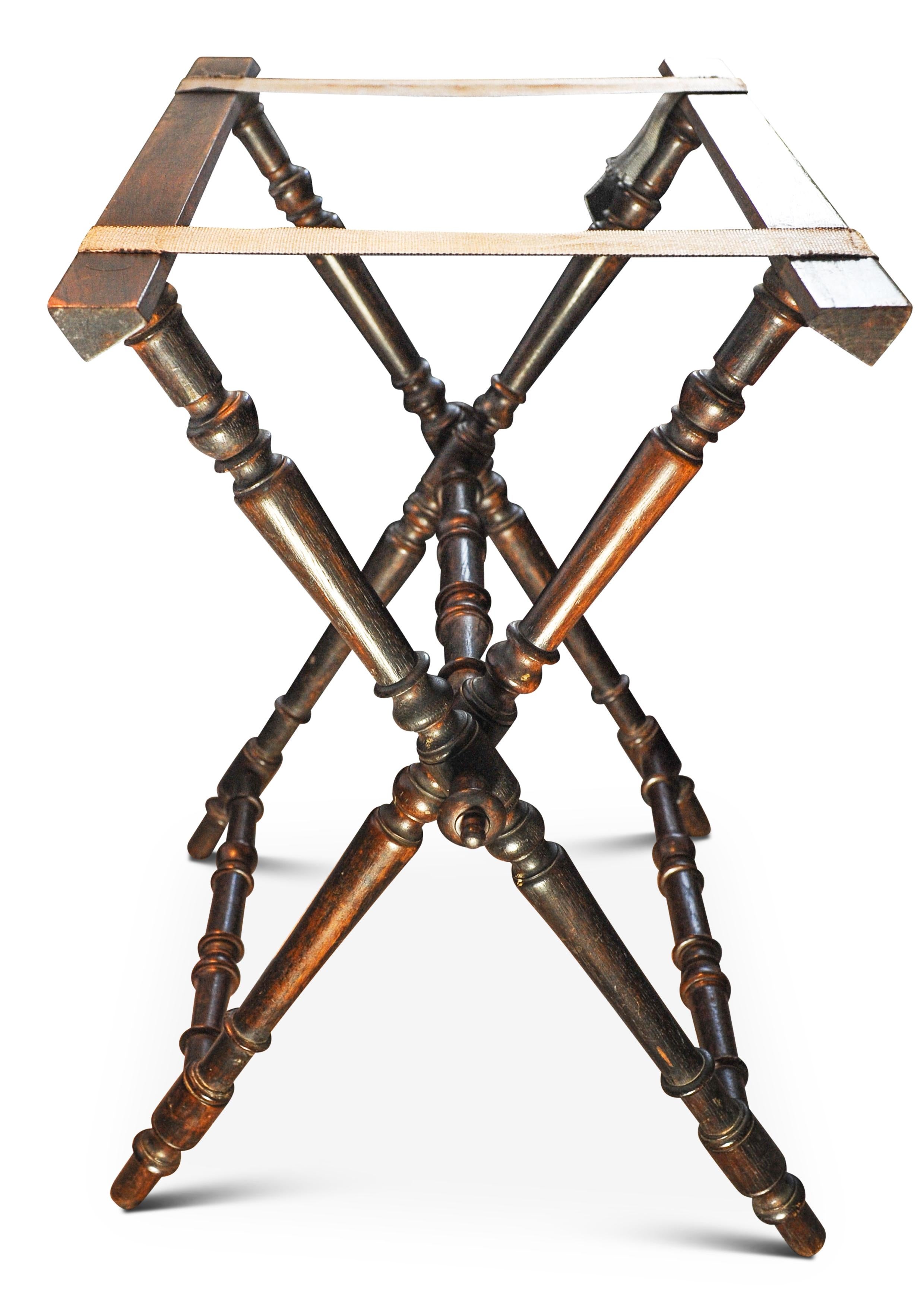 Military Campaign Georgian Butlers Tray with Folding Turned Wood Stand ...