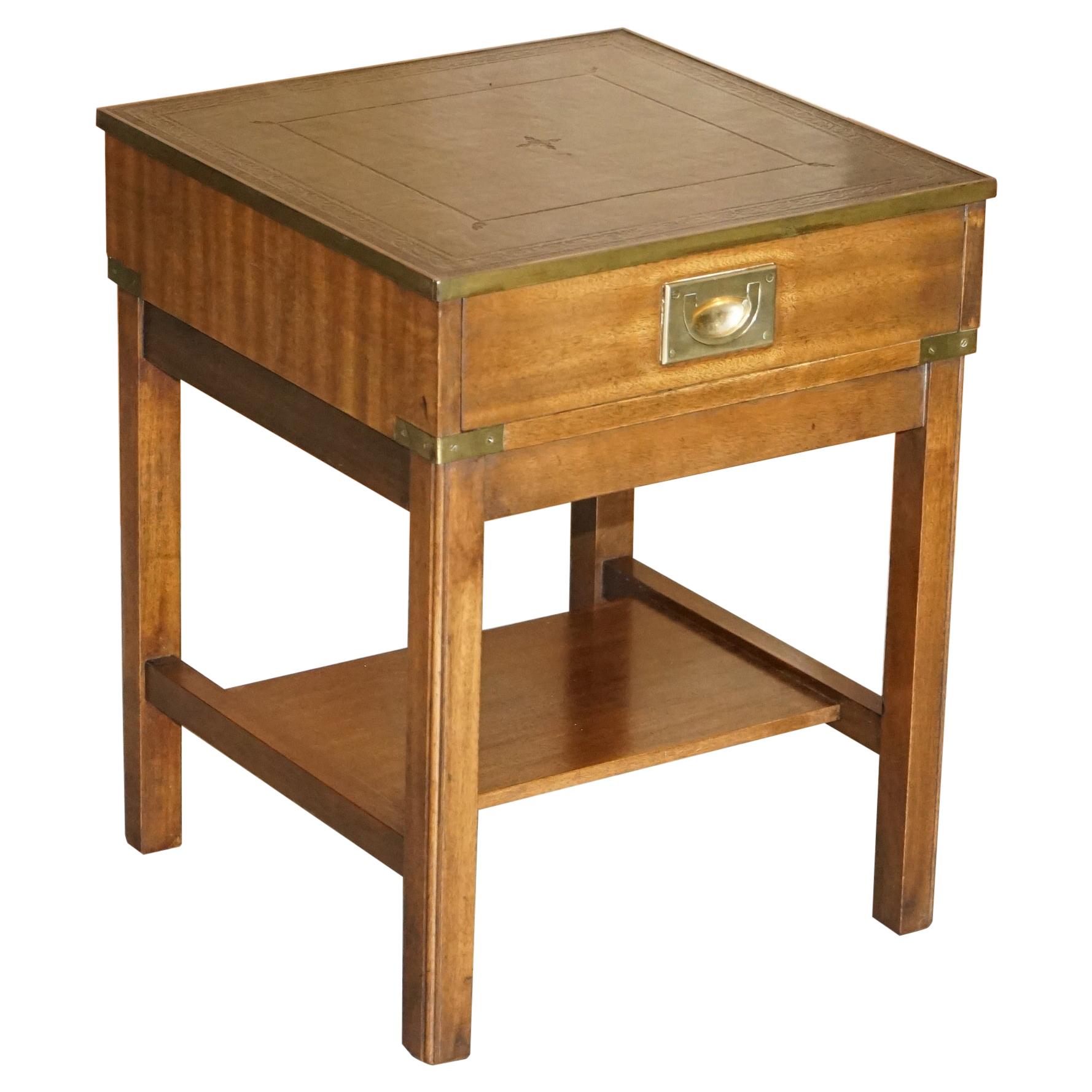 Vintage Red Campaign Style End Table Drawers and Door and Brass Detail ...