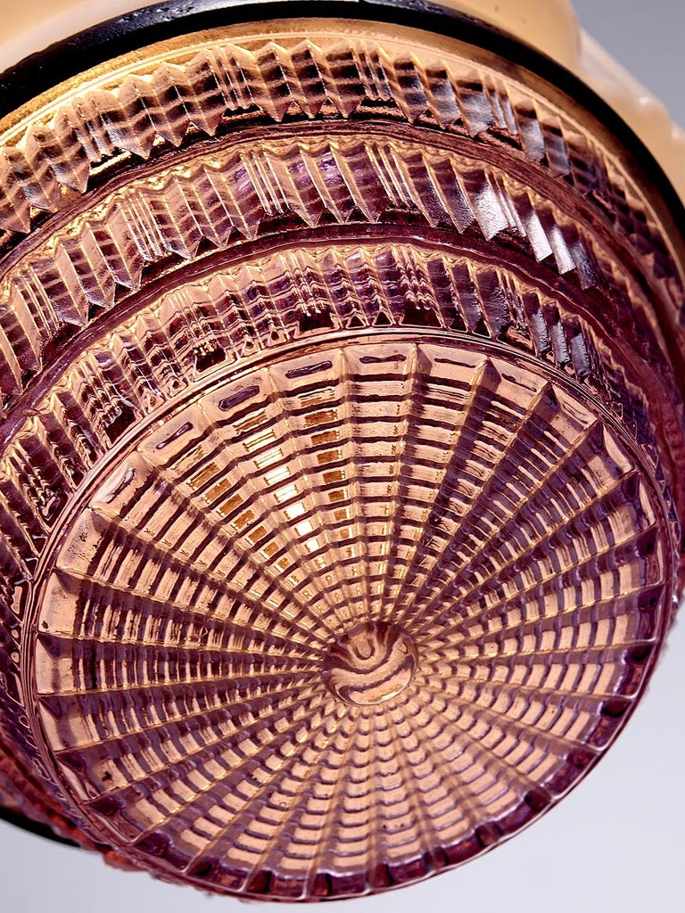 Milk and Prismatic Amethyst Glass Skyscraper Pendants, Pair at 1stDibs