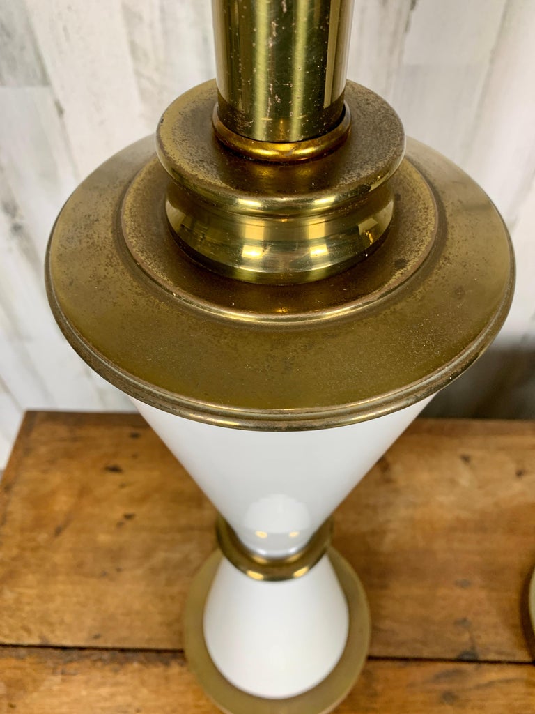 Milk Glass and Brass Hourglass Shaped Table Lamps For Sale at 1stDibs