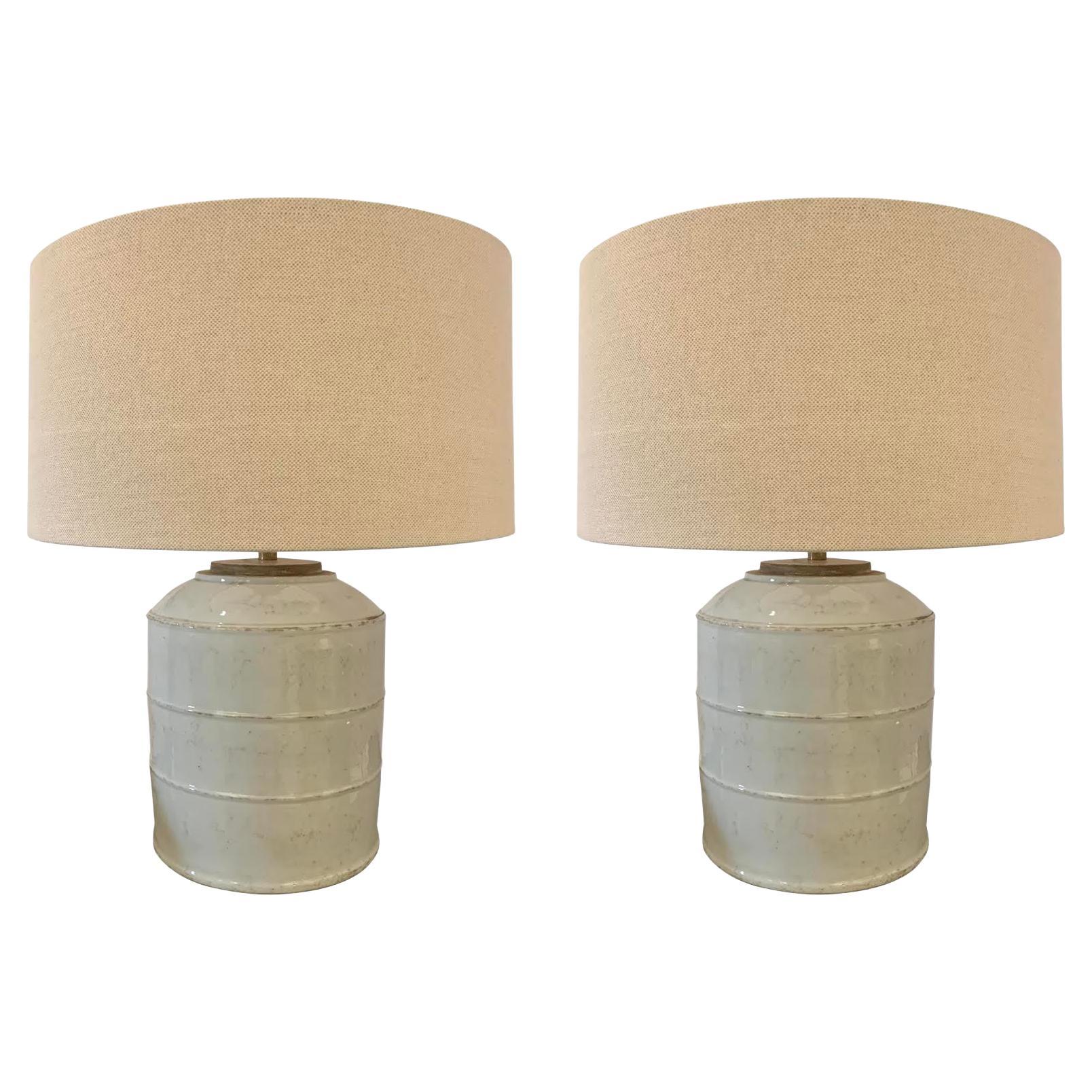 Milk White Pair Canister Lamps, China, Contemporary For Sale at 1stDibs