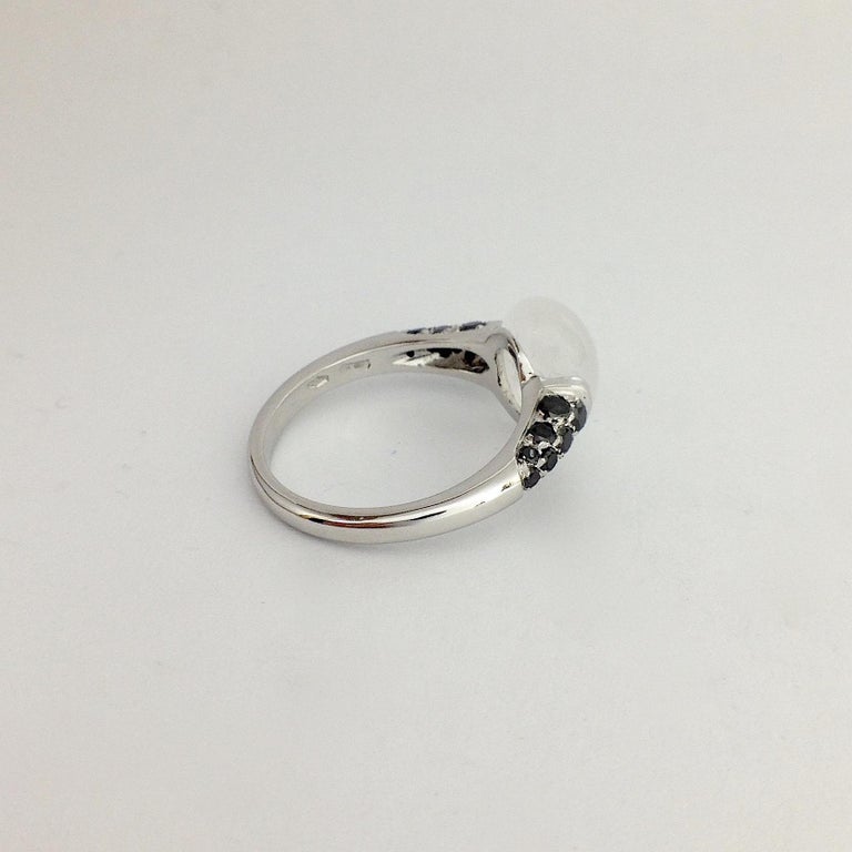 Milky Cabochon Quartz Gemstone Black Diamond 18 Karat Gold Ring Made in ...