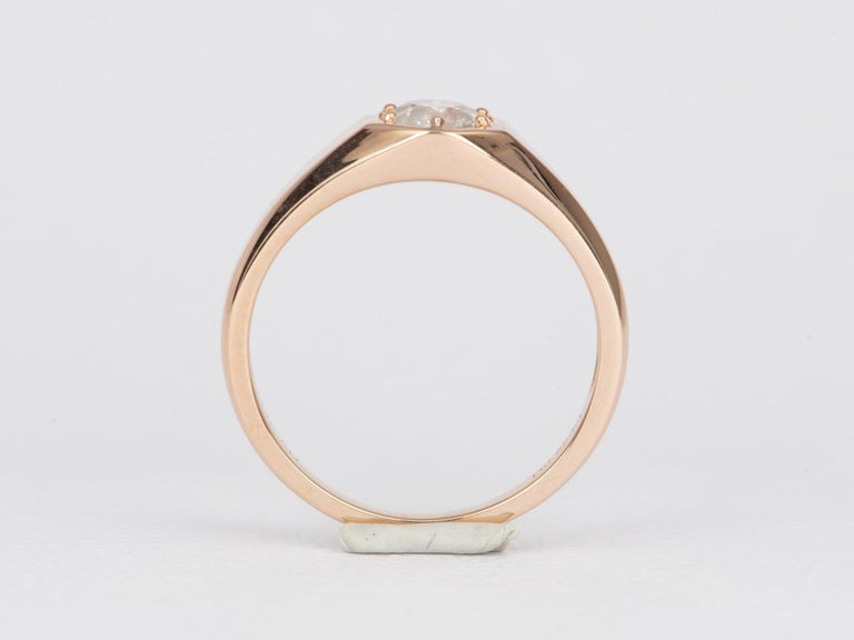 Milky White Diamond in Modern Hexagon Setting Signet Ring 14k Rose Gold R6476 For Sale at 1stDibs