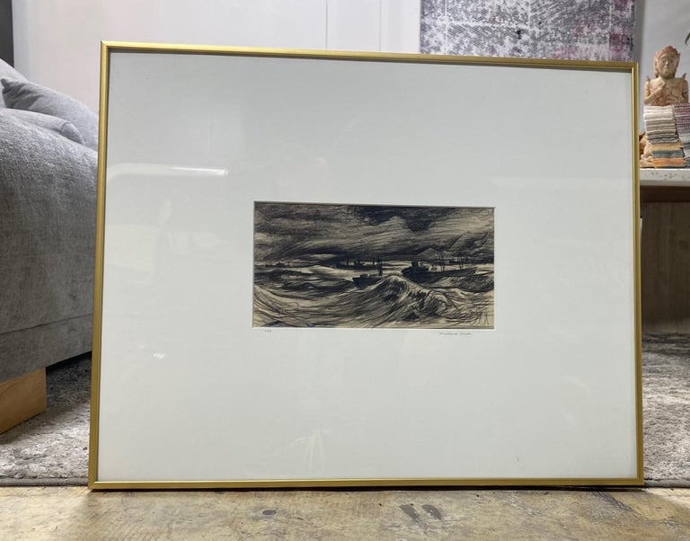 Millard Sheets Signed Original Drawing Wartime Boats In Stormy Seas ...