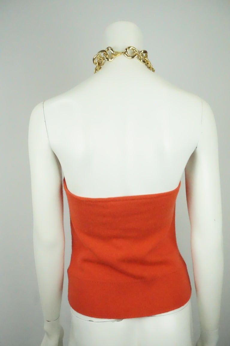 Milly Orange Cashmere Halter Top w/ Gold Chain - Small For Sale at ...