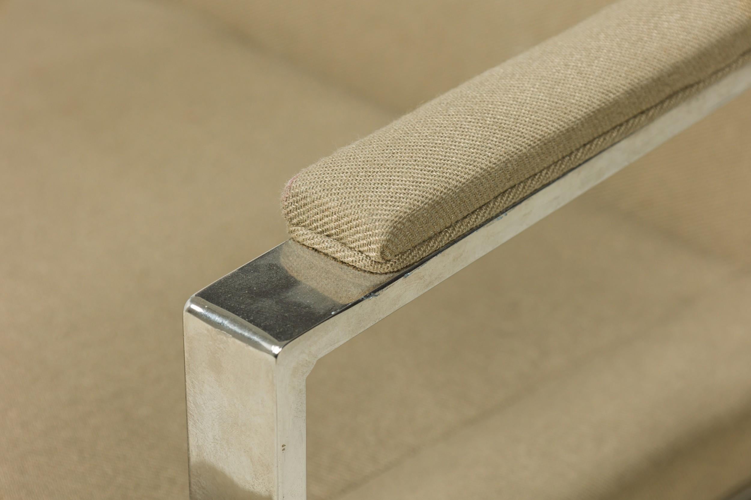 Milo Baughman American Beige Upholstered Flat Chrome Bar Lounge ...