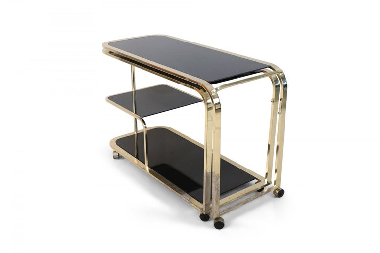 Design Institute of America Mid-Century Gilt Metal and Black Glass Bar ...