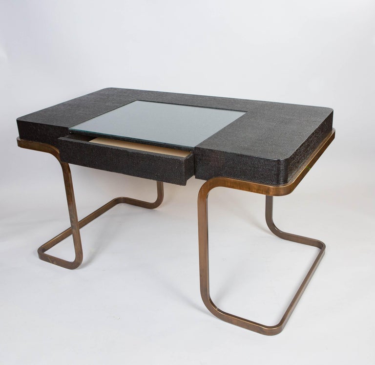 Mid Century Modern Chrome and Lacquered Raffia Desk at 1stDibs