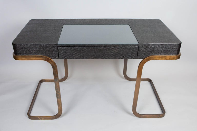 Mid Century Modern Chrome and Lacquered Raffia Desk at 1stDibs