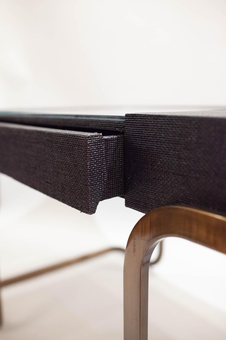 Mid Century Modern Chrome and Lacquered Raffia Desk at 1stDibs