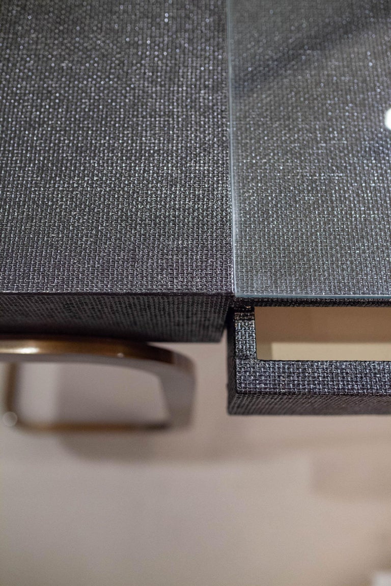 Mid Century Modern Chrome and Lacquered Raffia Desk at 1stDibs