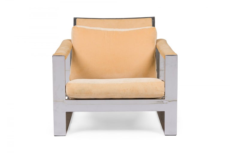 Milo Baughman Chrome and Peach Fabric Upholstered 'Tank' Lounge ...