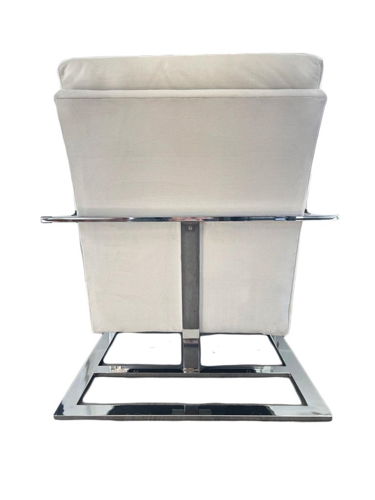 Milo Baughman Chrome Chair with Velvet Upholstery and Leather Armrests ...