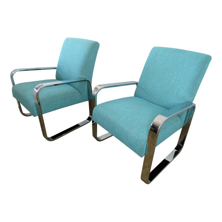Milo Baughman Cornflower Blue Lounge Chairs at 1stDibs