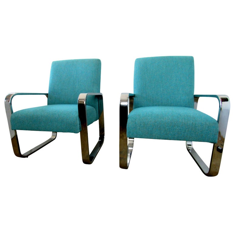 Milo Baughman Cornflower Blue Lounge Chairs at 1stDibs