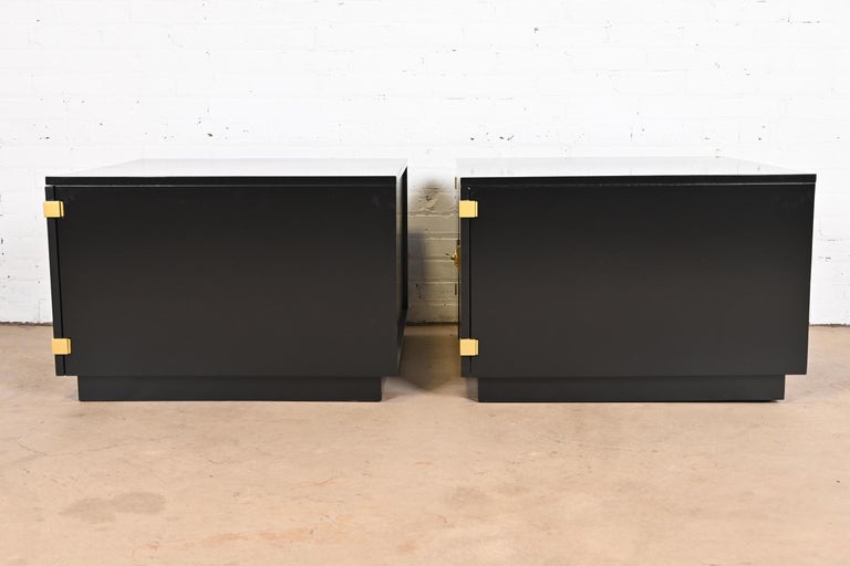 Milo Baughman for Directional Black Lacquered Large Bedside Chests or ...