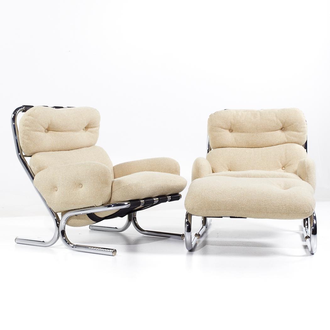 Milo Baughman for Directional Mid Century Chrome Chair and Ottoman Set ...