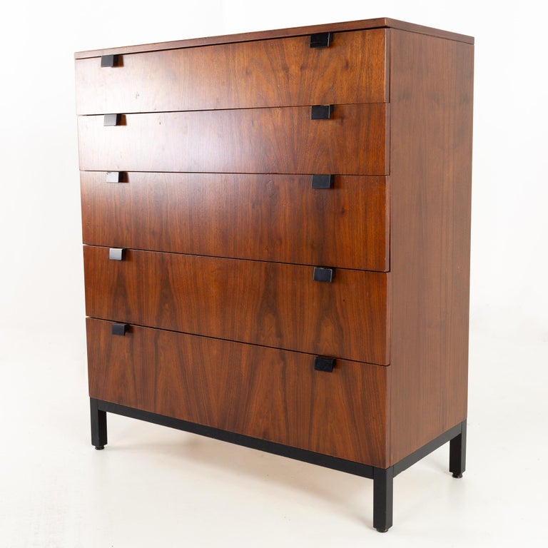 Milo Baughman for Directional Mid Century Walnut 5 Drawer Highboy ...