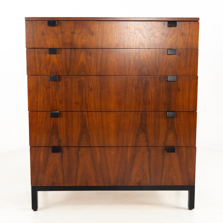 Milo Baughman for Directional Mid Century Walnut 5 Drawer Highboy ...