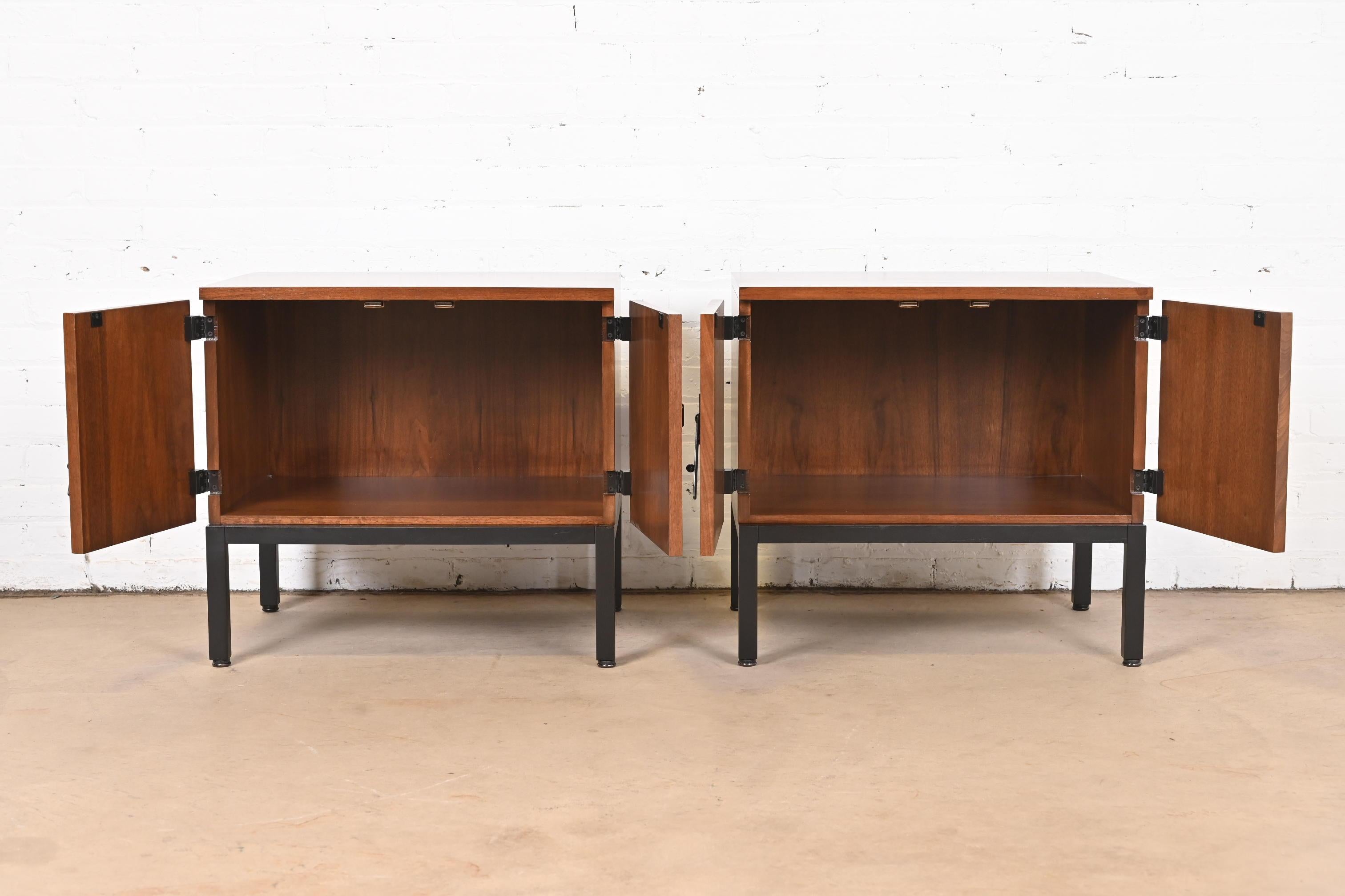 Milo Baughman for Directional Walnut and Ebonized Nightstands, Newly ...