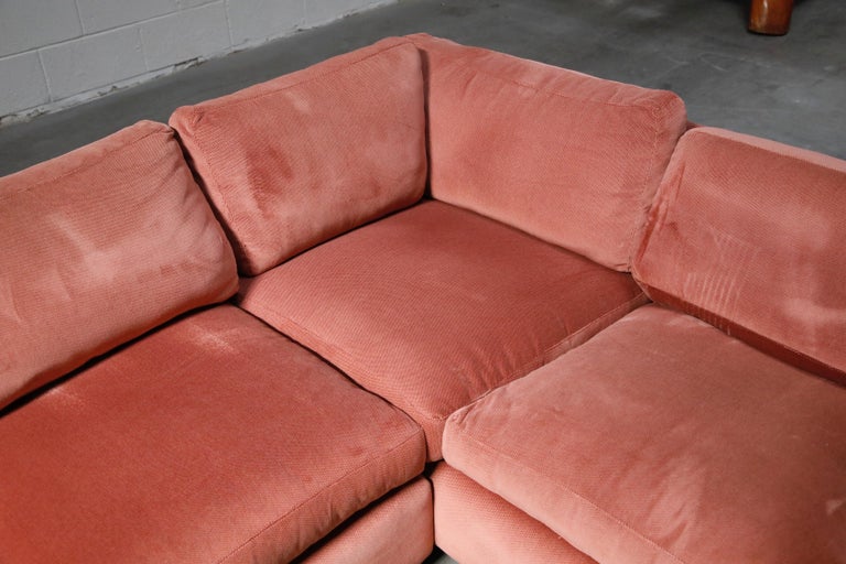 Milo Baughman for Thayer Coggin Burled Case and Pink Velvet Sectional ...