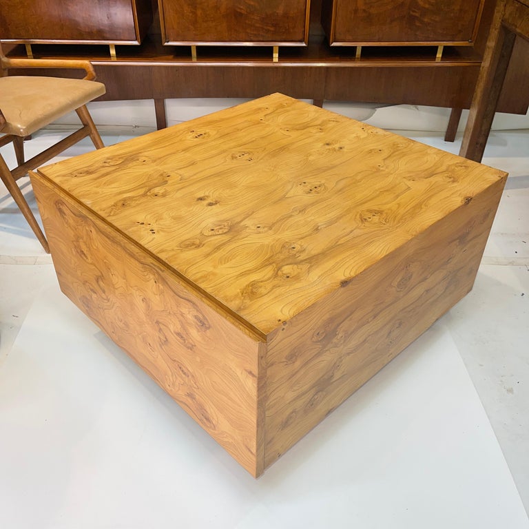 Milo Baughman for Thayer Coggin Olive Burl Rolling Cocktail Table with ...