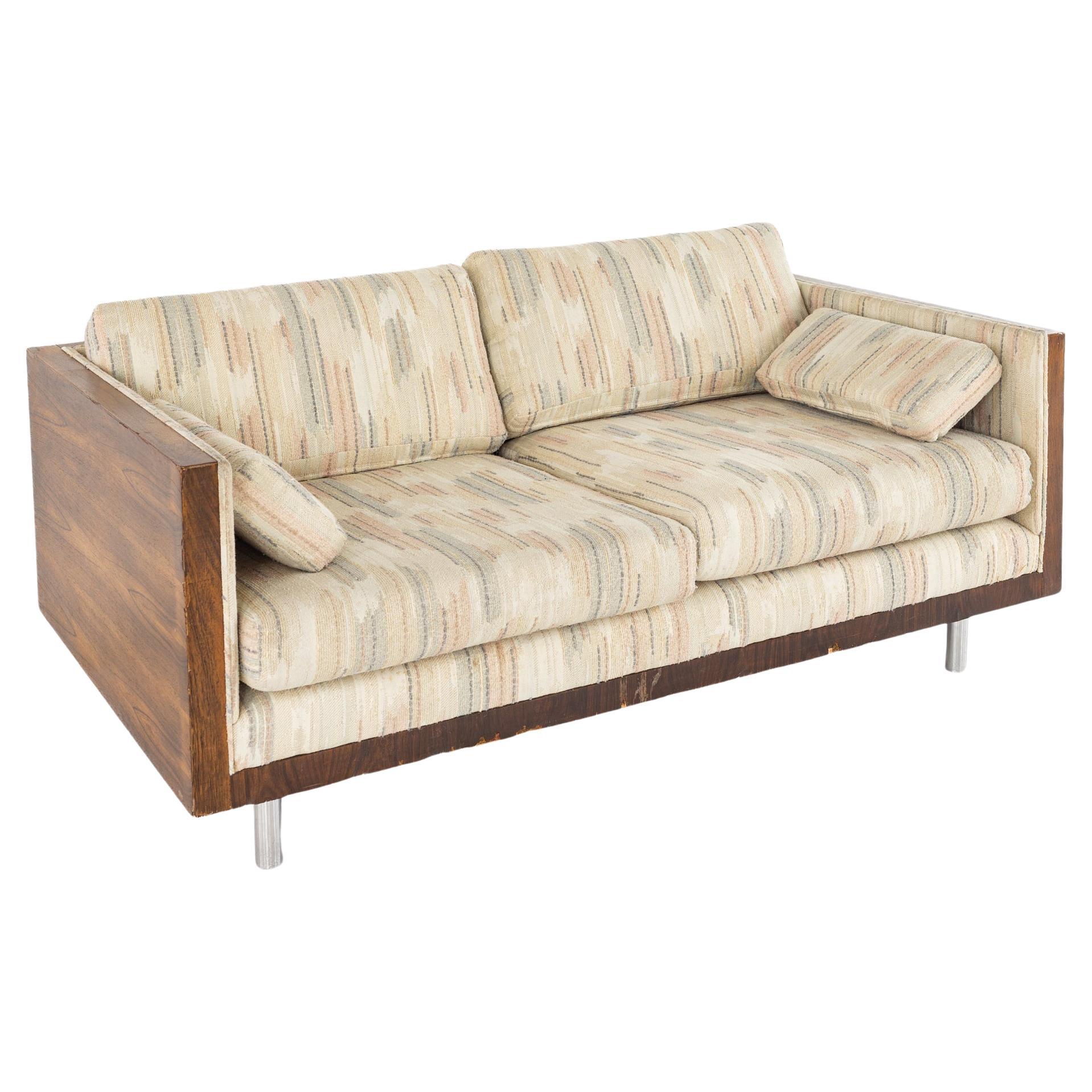 Mid-Century Modern Milo Baughman Style Chrome Flat Bar Settee Loveseat ...