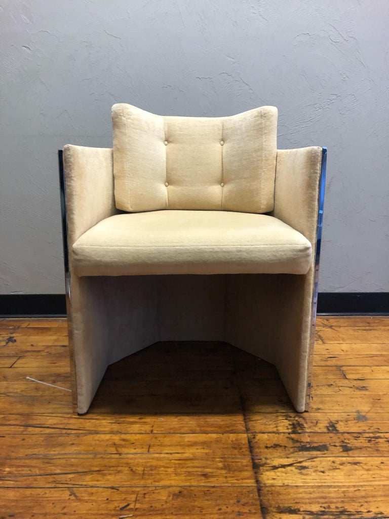 Milo Baughman for Thayer Coggin Upholstered Chrome Octagonal Chairs For ...