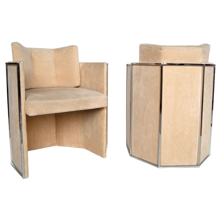 Milo Baughman for Thayer Coggin Upholstered Chrome Octagonal Chairs For ...