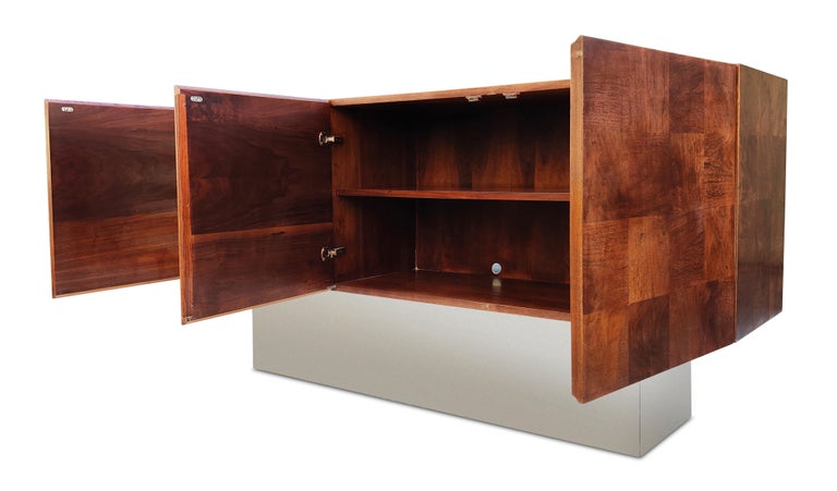 Milo Baughman for Thayer Coggin Walnut Burl Patchwork 3 Door Credenza ...