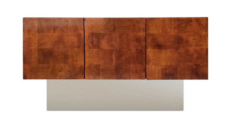 Milo Baughman for Thayer Coggin Walnut Burl Patchwork 3 Door Credenza ...