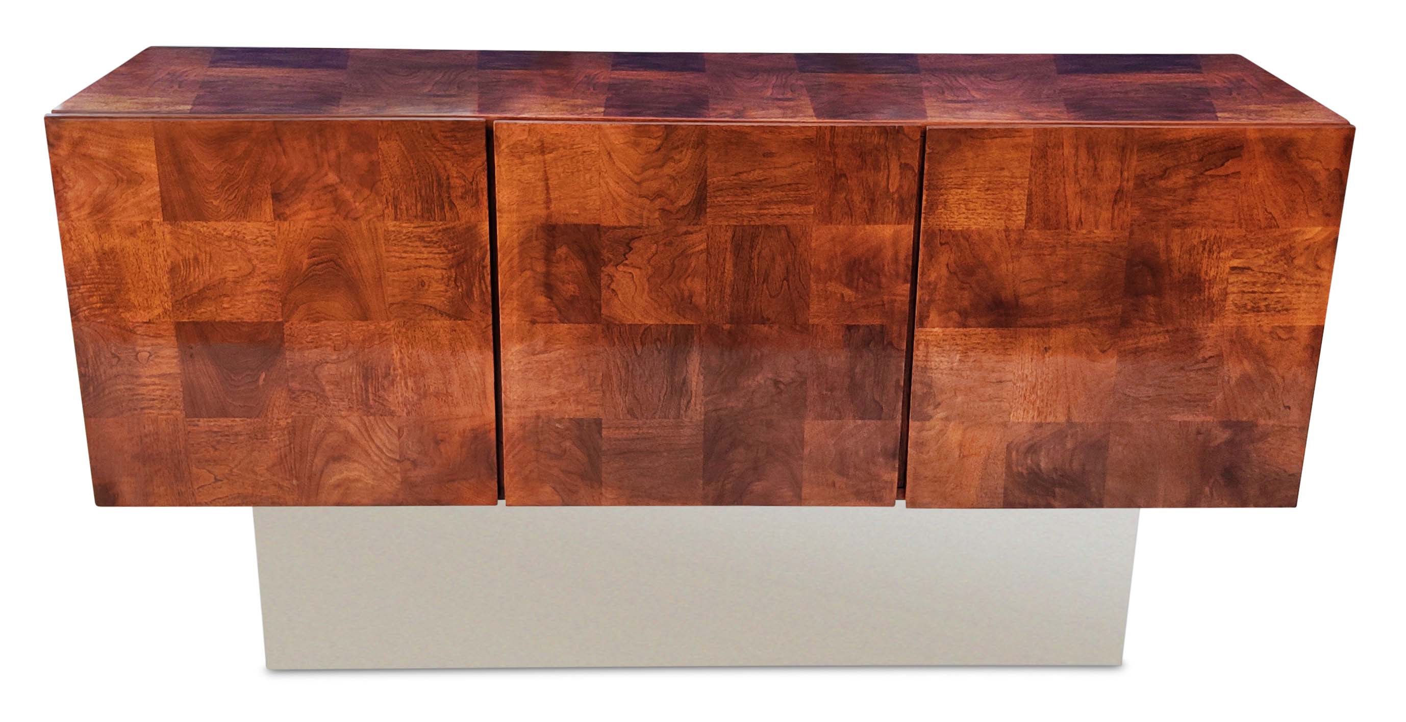 Milo Baughman for Thayer Coggin Walnut Burl Patchwork 3 Door Credenza ...