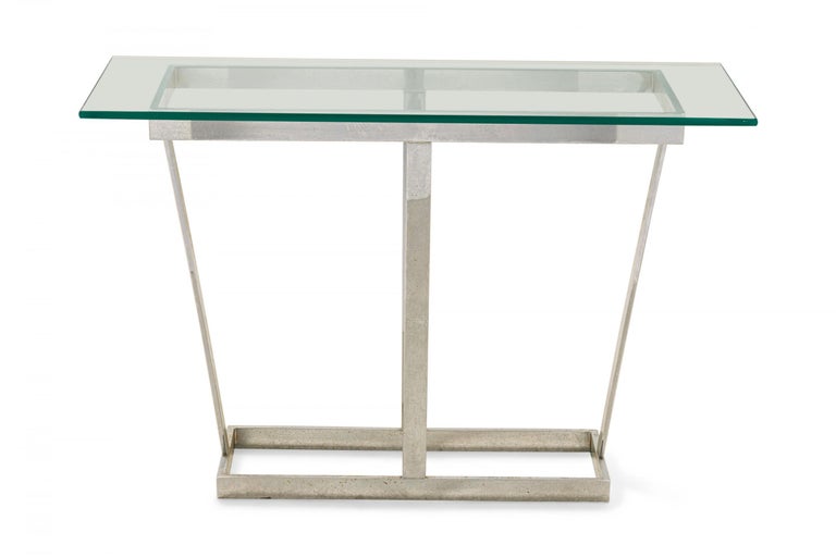 Milo Baughman Glass and Polished Chrome Plated Tube Console Table For ...
