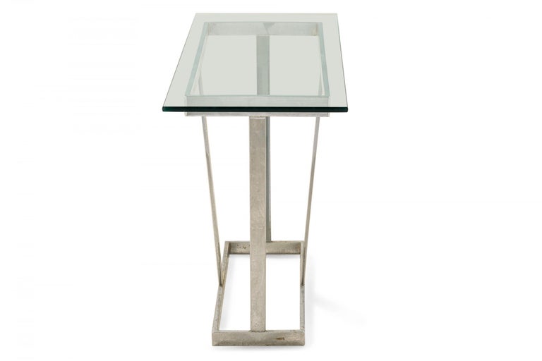 Milo Baughman Glass and Polished Chrome Plated Tube Console Table For ...