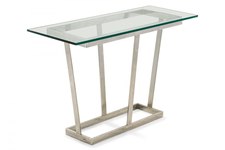 Milo Baughman Glass and Polished Chrome Plated Tube Console Table For ...
