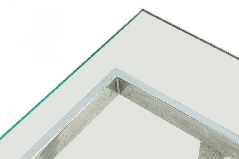 Milo Baughman Glass and Polished Chrome Plated Tube Console Table For ...