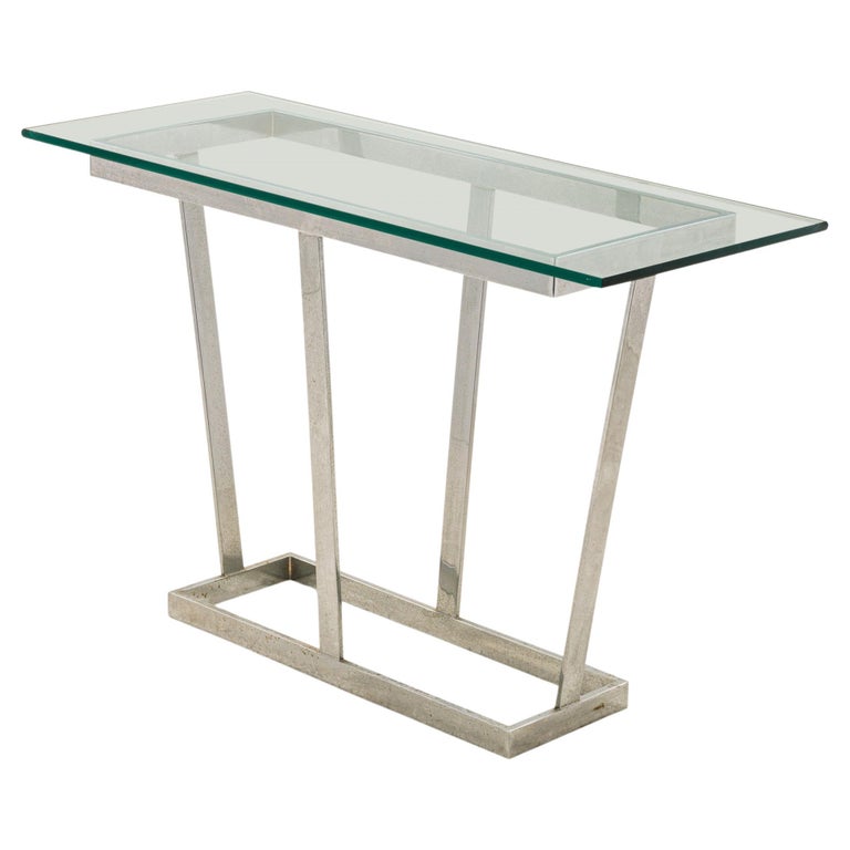 Milo Baughman Glass and Polished Chrome Plated Tube Console Table For ...