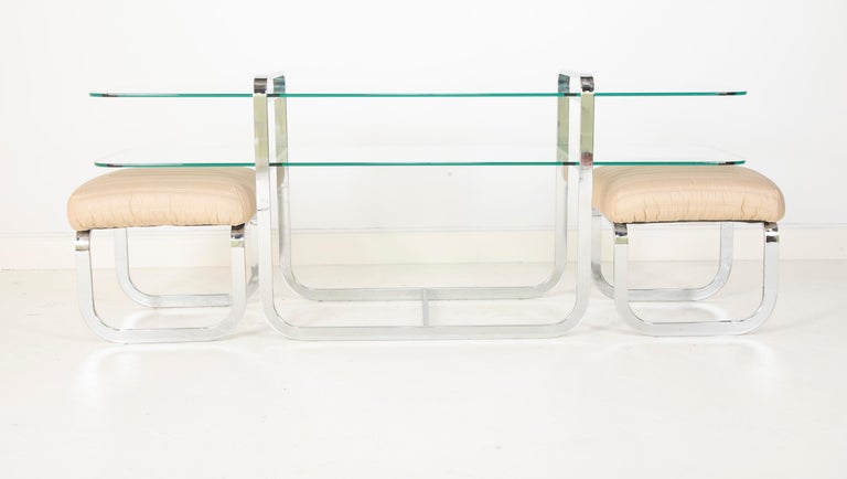 Milo Baughman Glass Console with Nested Stools at 1stDibs