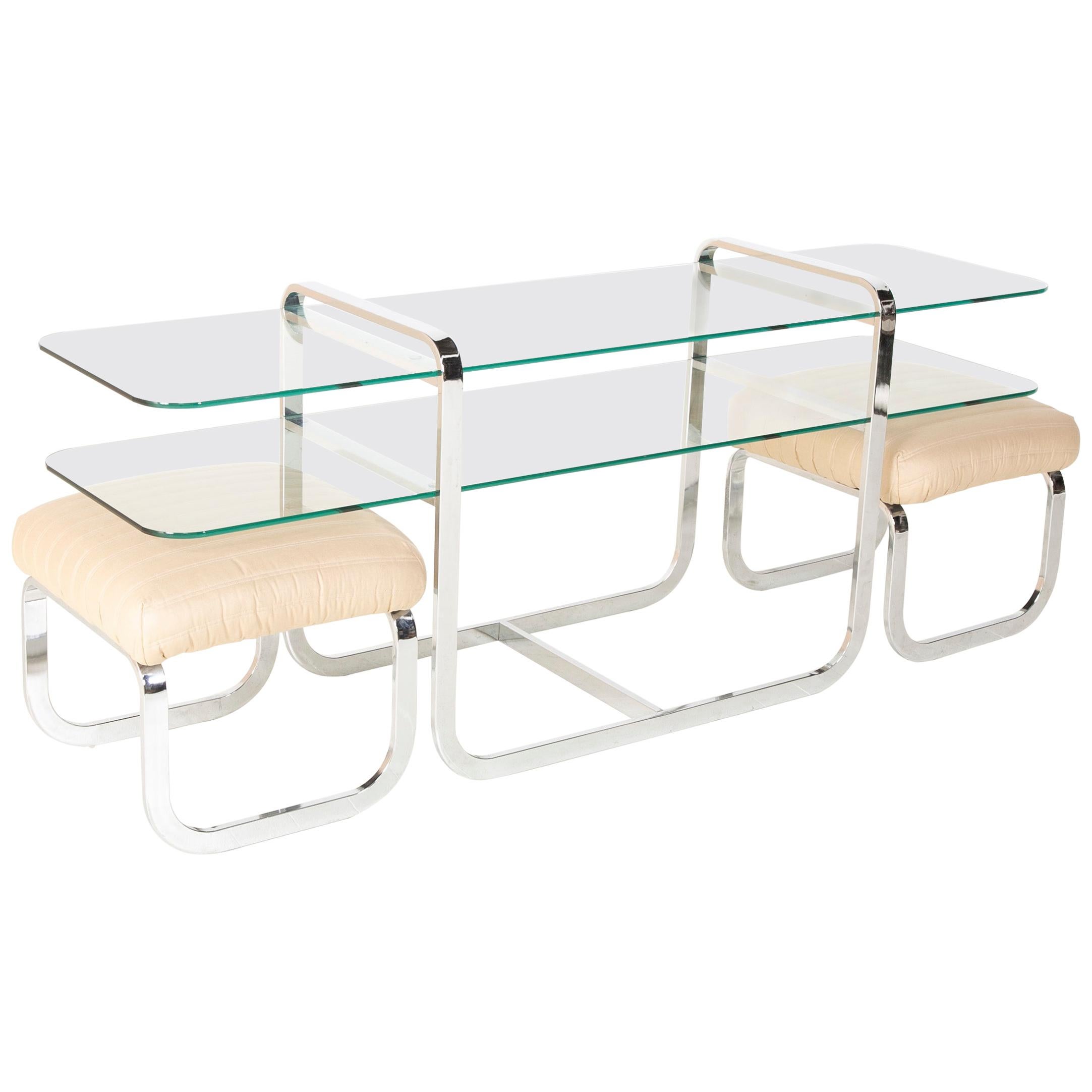 Milo Baughman Glass Console with Nested Stools at 1stDibs