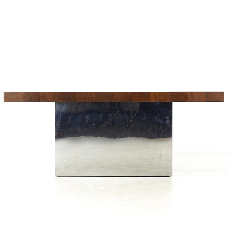 Milo Baughman Mid-Century Burlwood and Chrome Base Console Sofa Table ...