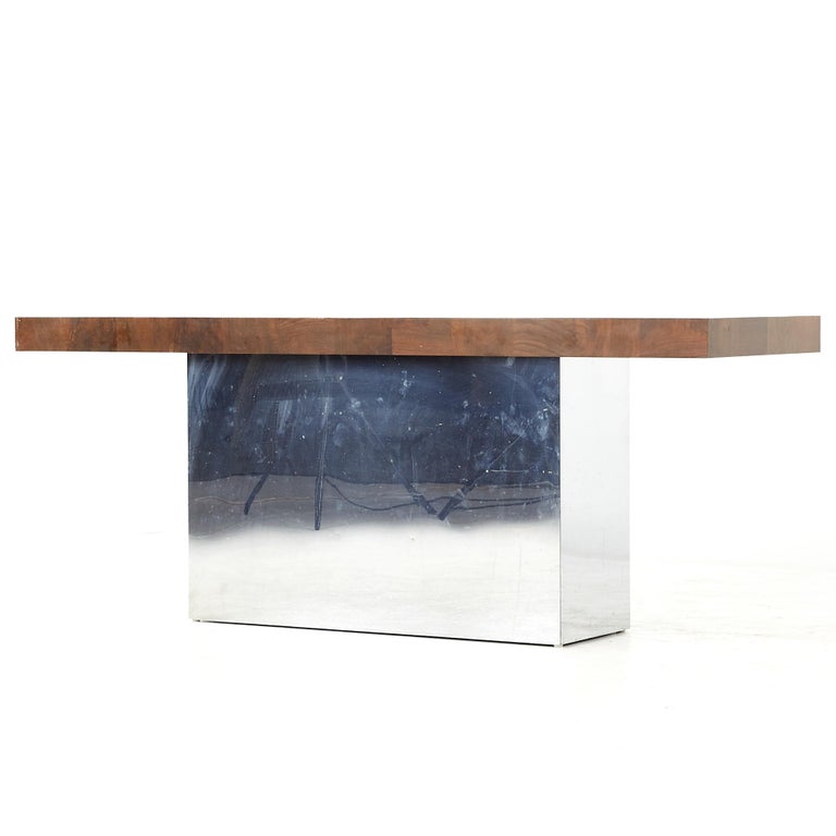 Milo Baughman Mid-Century Burlwood and Chrome Base Console Sofa Table ...