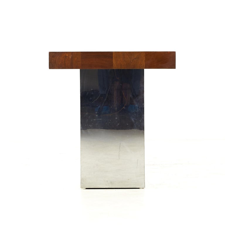 Milo Baughman Mid-Century Burlwood and Chrome Base Console Sofa Table ...