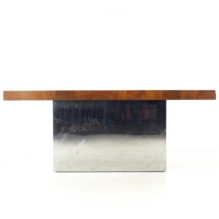 Milo Baughman Mid-Century Burlwood and Chrome Base Console Sofa Table ...