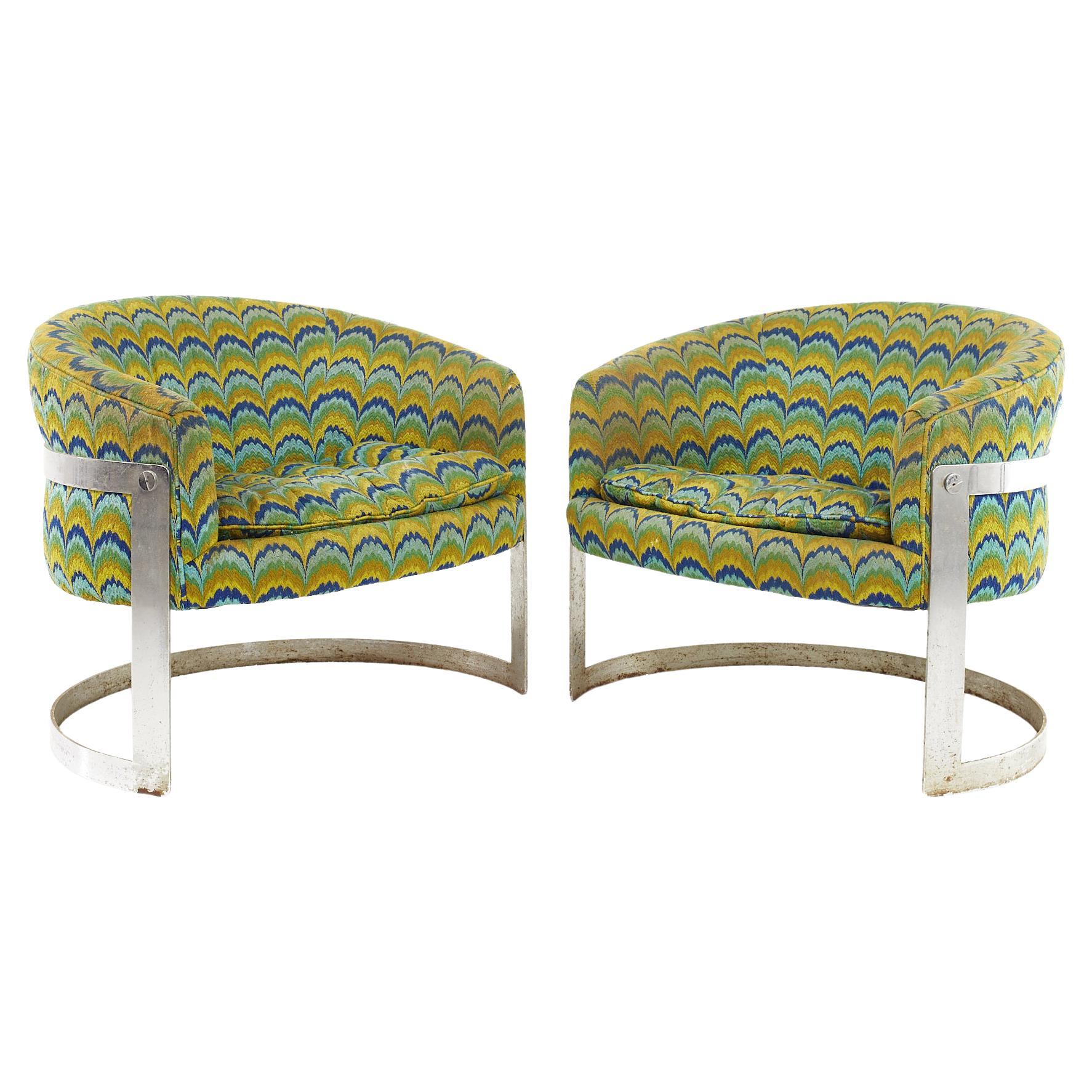 Mid-Century Modern Milo Baughman Chrome Chair with Original Upholstery ...