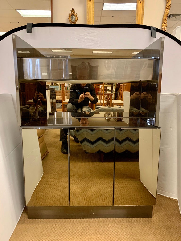 Mid-Century Modern Two Tiered Dry Bar Cabinet Credenza Server at 1stDibs