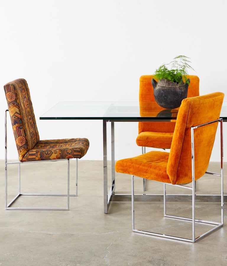Milo Baughman Midcentury Chrome and Glass Dining Table For Sale at 1stDibs