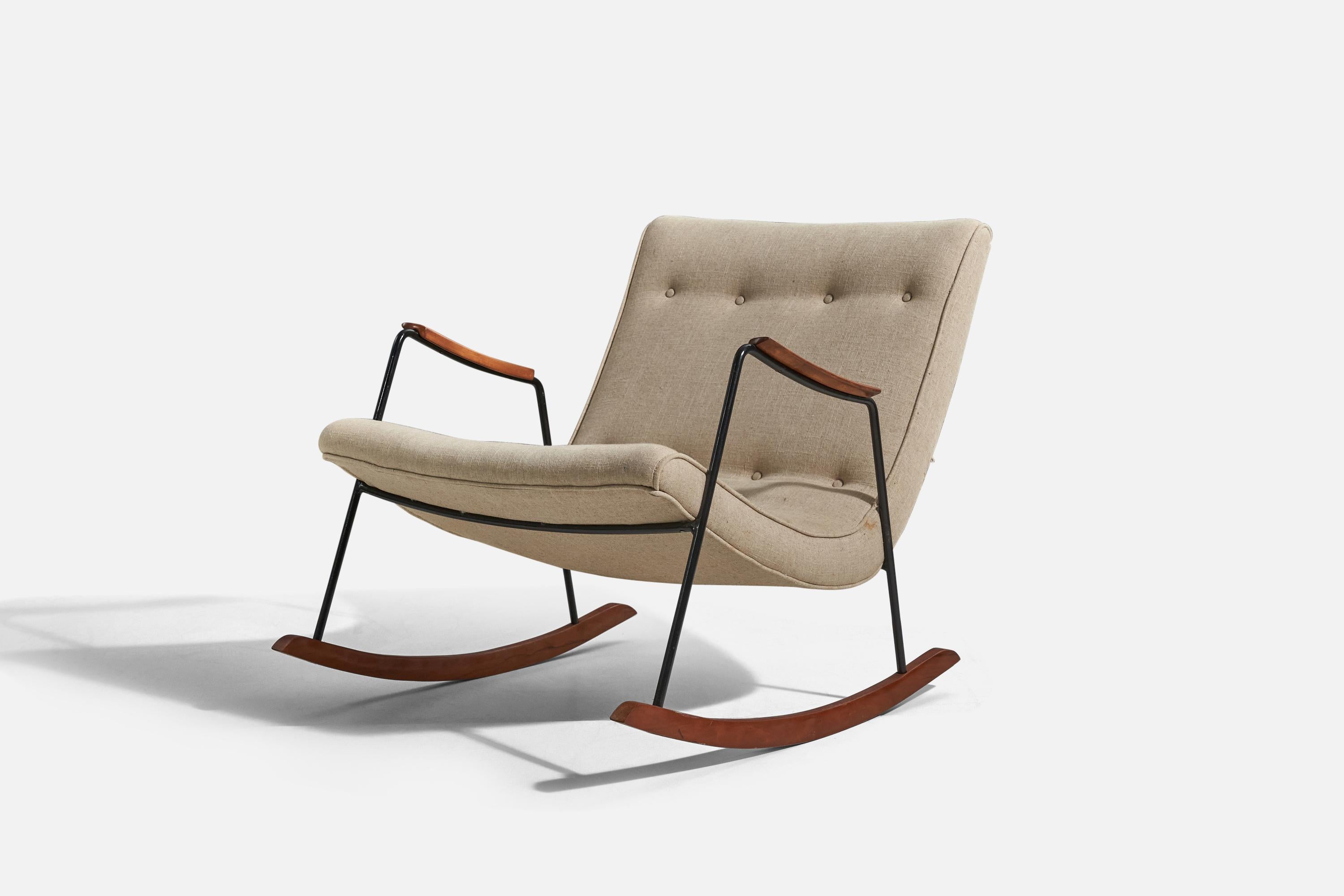 Milo Baughman, Rocking Chair, Fabric, Metal, Wood, USA, Thayer Coggin ...