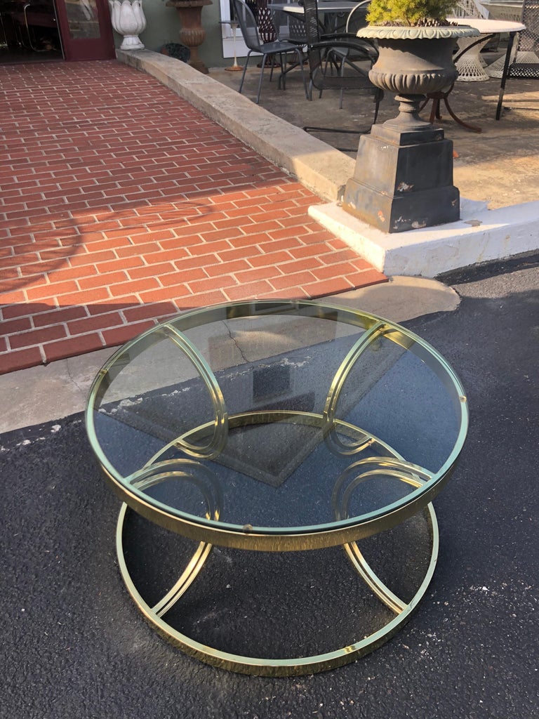 Milo Baughman Round Brass and Glass Coffee or Side Table For Sale at ...